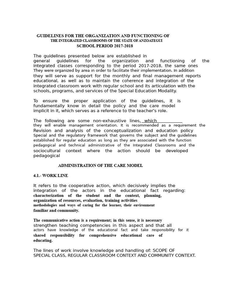 Integrated Classroom Guidelines 2017-2018 | PDF | Special Education ...