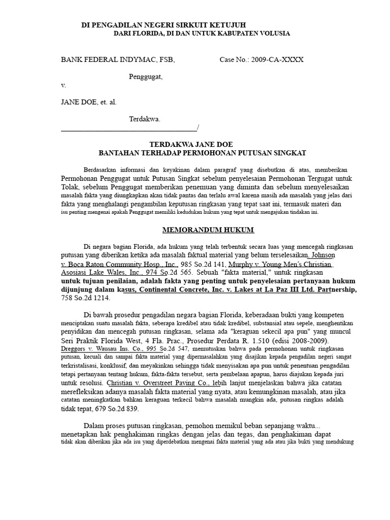 Bantahan Putusan Singkat Jane Doe Florida | PDF