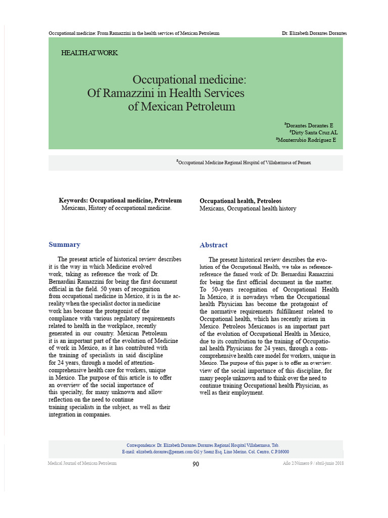 Evolution of Occupational Medicine in Mexico | PDF | Occupational ...