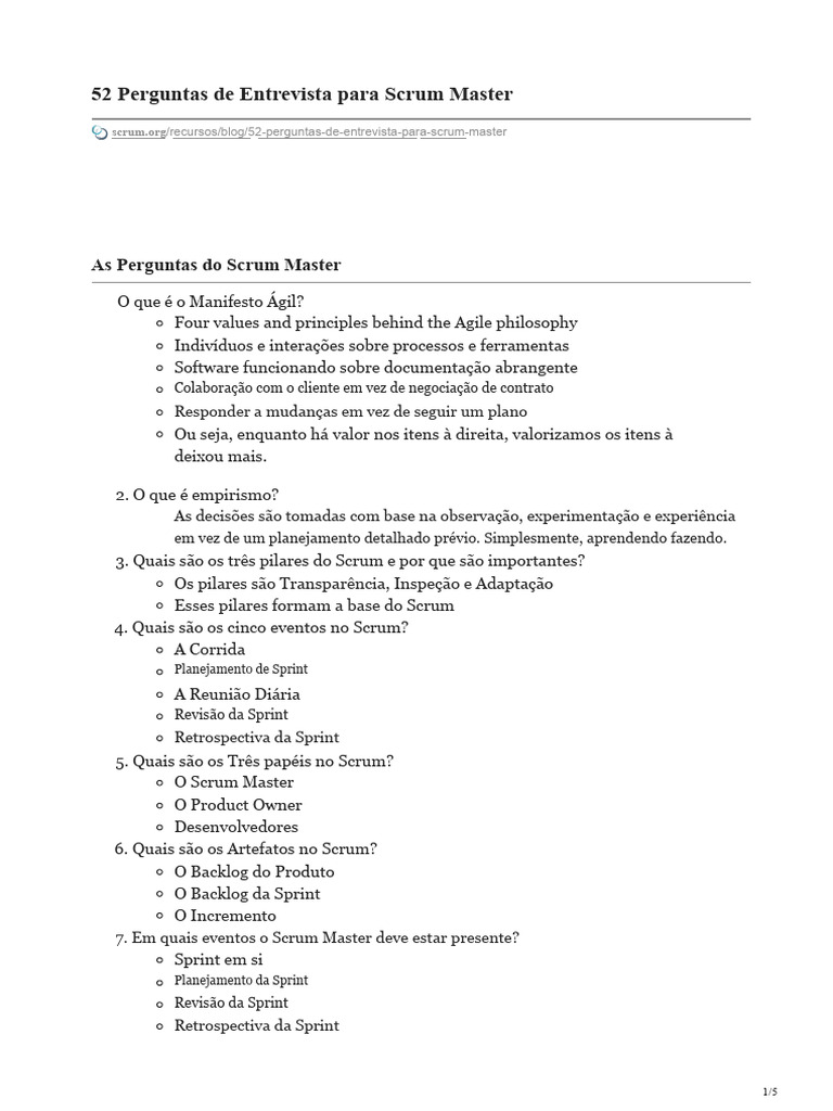 Scrum.org - 52 Perguntas de Entrevista para Scrum Master | PDF