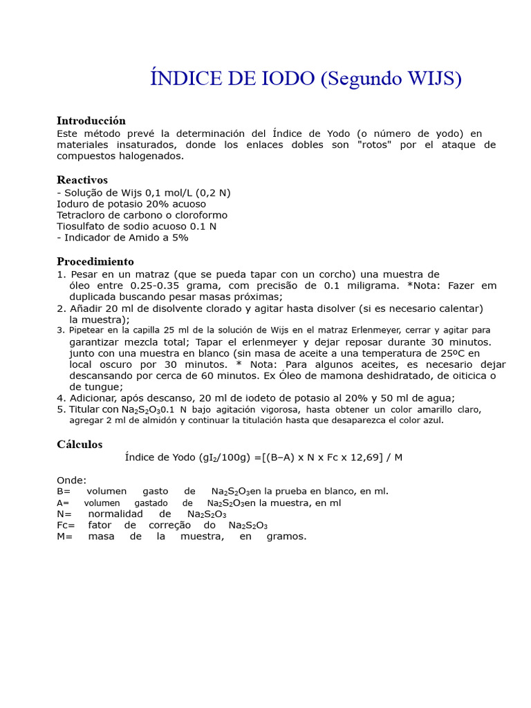 Índice de Yodo - Metodología Wijs | PDF