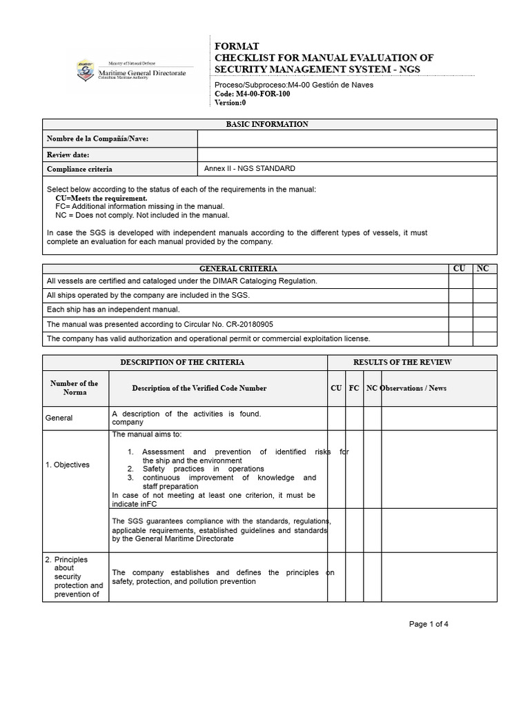 Checklist - Manual Evaluation of the Security Management System | PDF ...