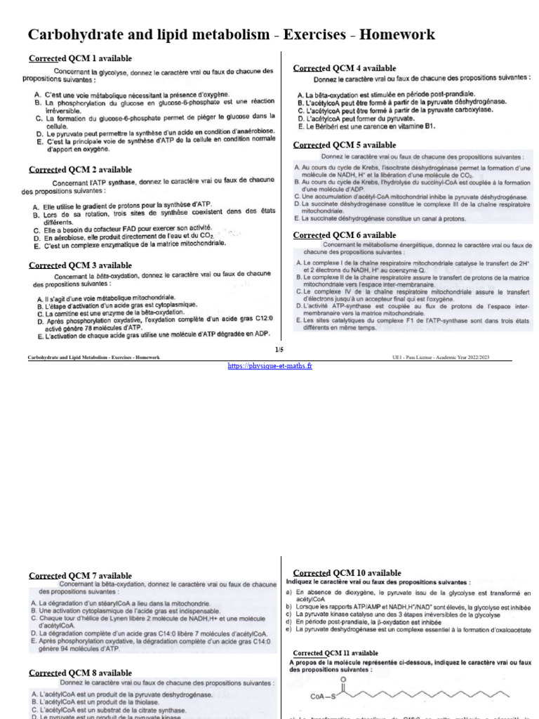 metabolism_exercises | PDF | Biochemistry | Chemistry