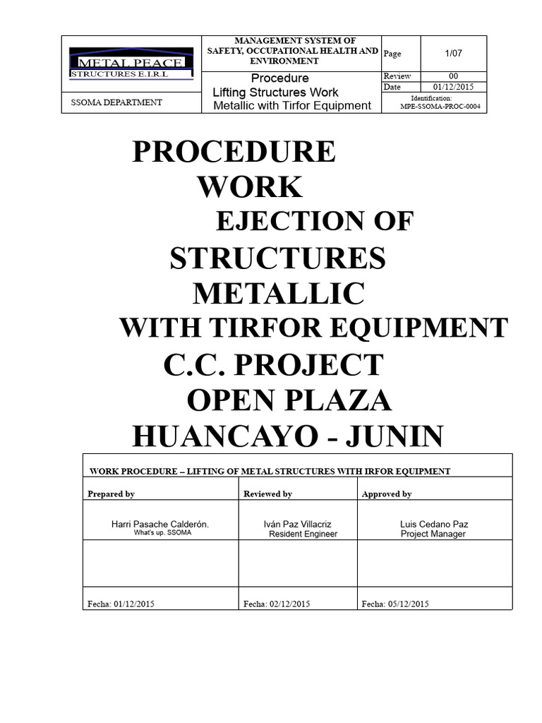 Tirfor Equipment Lifting Procedure | PDF | Occupational Safety And ...