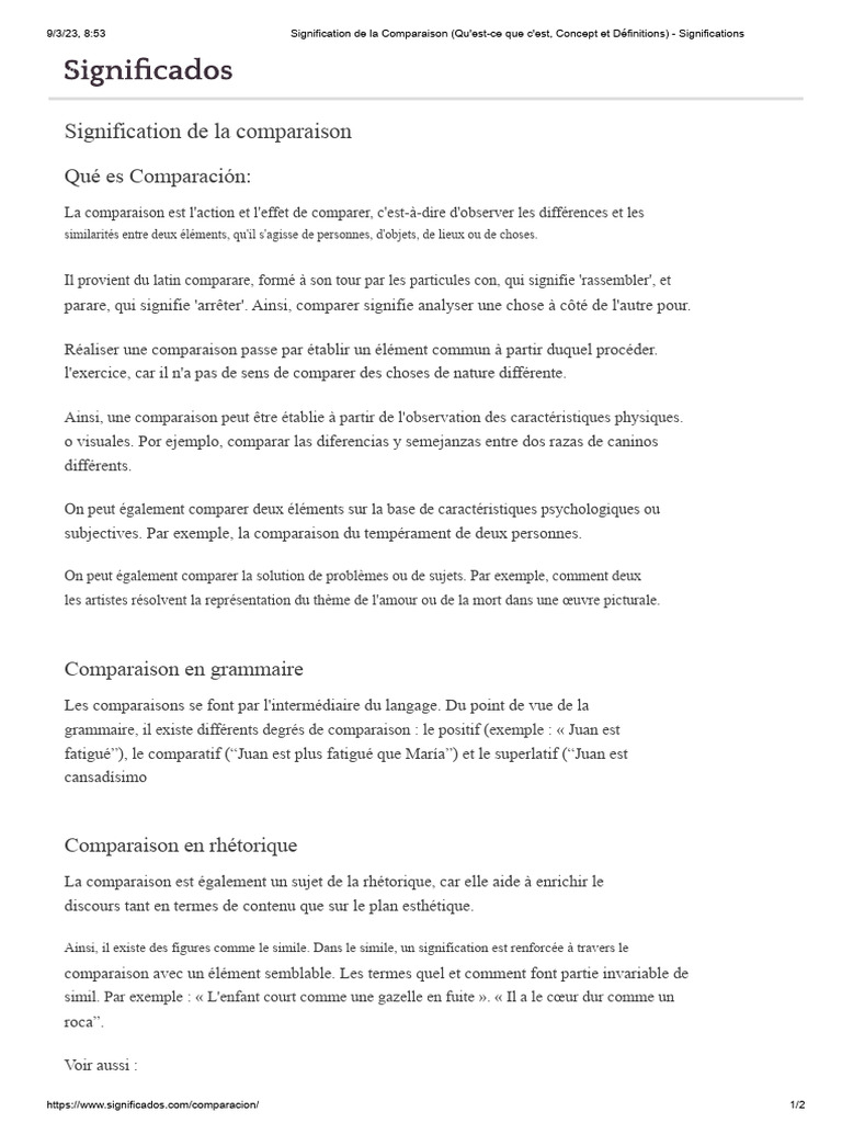 Signification et Types de Comparaison | PDF | Rhétorique | Enseignement ...
