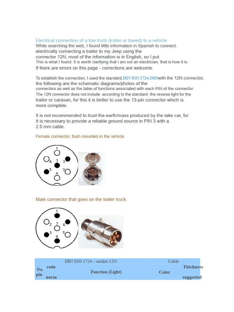 Electrical connection of a towing vehicle | PDF | Electrical Connector ...