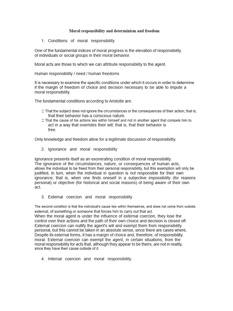CHAP. 5 Moral Responsibility and Determinism and Freedom | PDF | Free ...