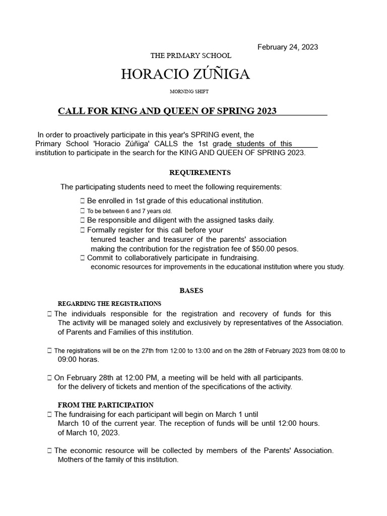 CALL FOR KING AND QUEEN OF SPRING.docx | PDF