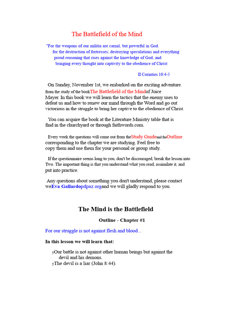 Study Guides The Battlefield of the Mind | PDF | Jesus | Satan