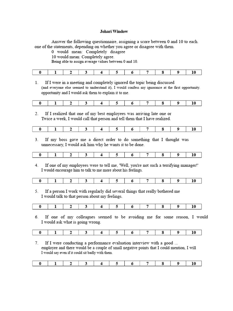 Johari Window Questionnaire | PDF