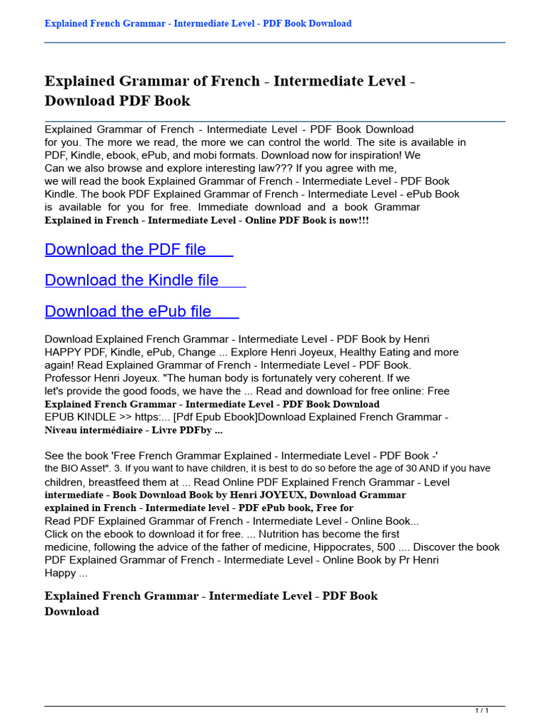 Grammar Explained of French Intermediate Level Book 2090337036 PDF | PDF