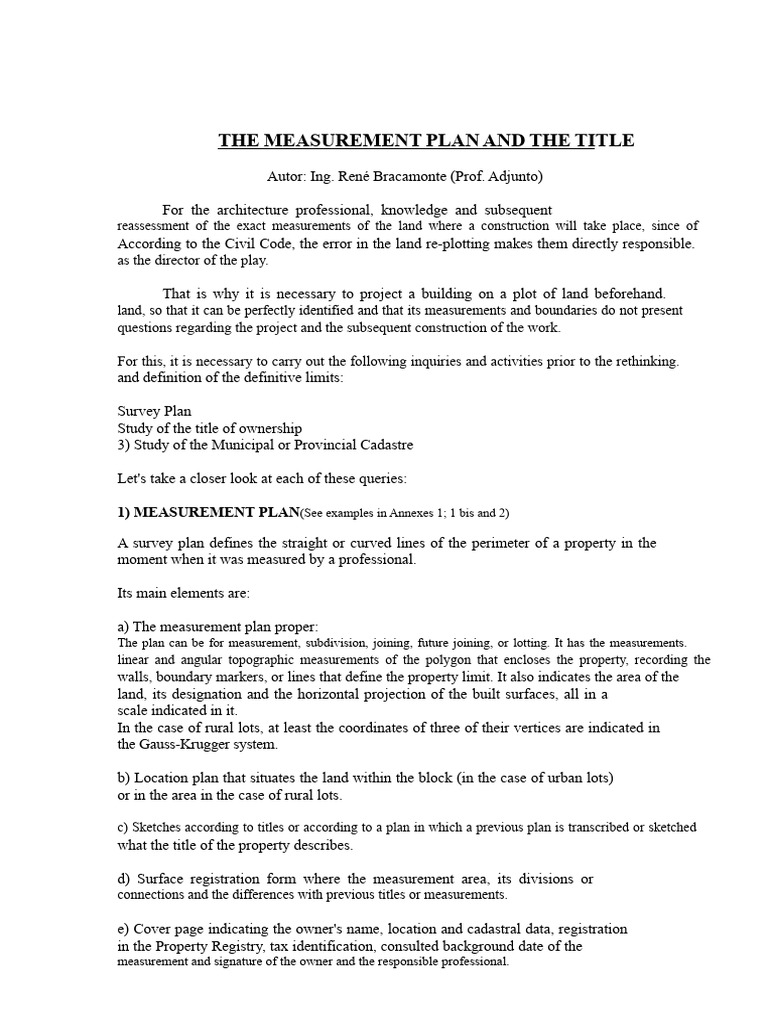 Essential Measurement Plan for Construction | PDF | Land Lot | Surveying