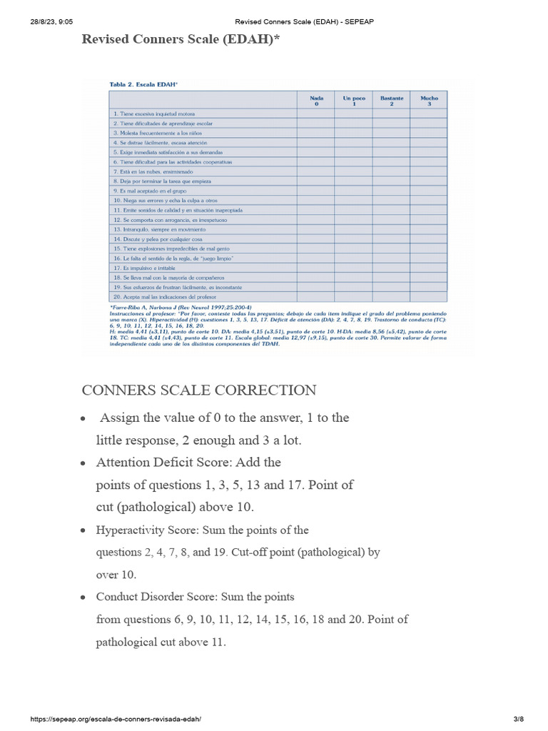 Revised Conners Scale (EDAH) | PDF