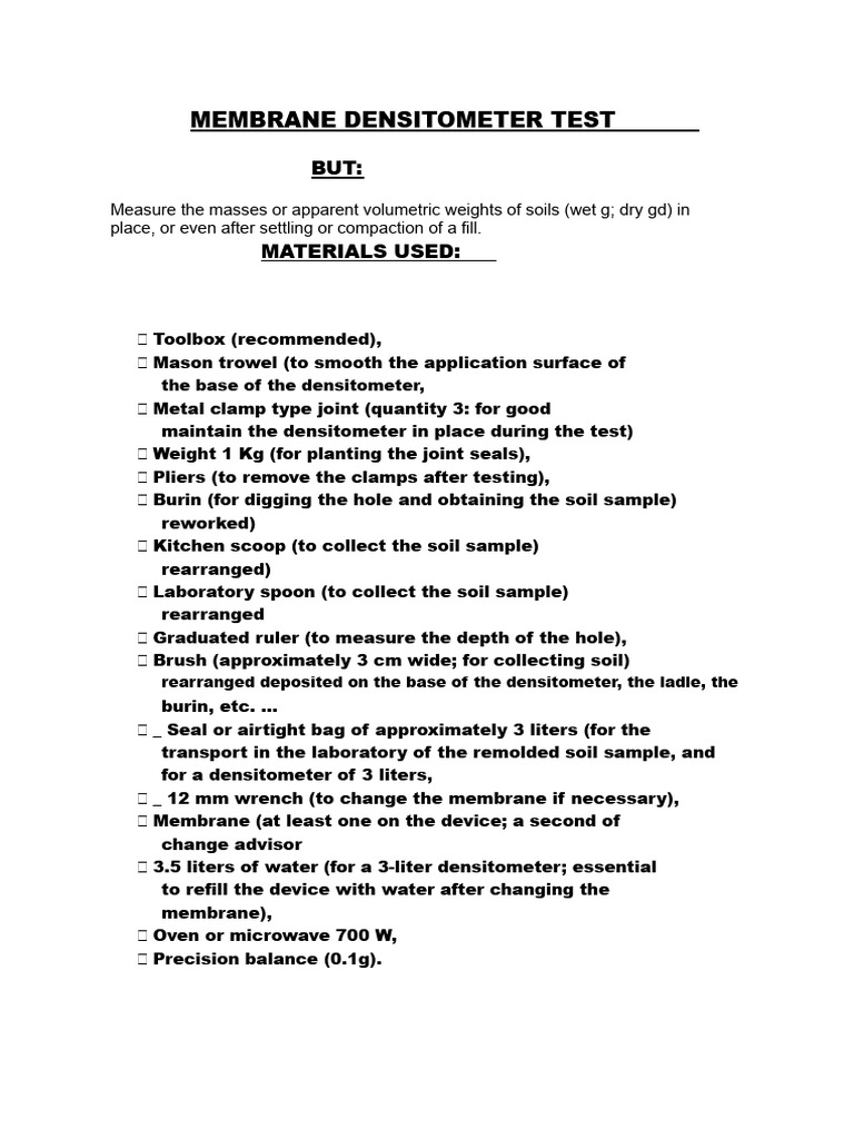 Membrane Densitometer Test | PDF