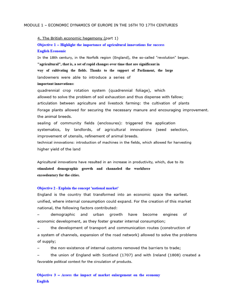 Module 1 - Summary of British Hegemony 1 | PDF | Agriculture | Industrial Revolution