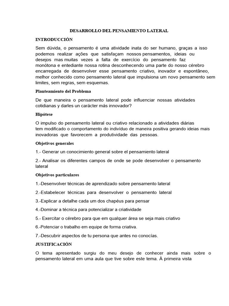A Aplicação do Pensamento Lateral na Vida Cotidiana | PDF | Pensamento ...