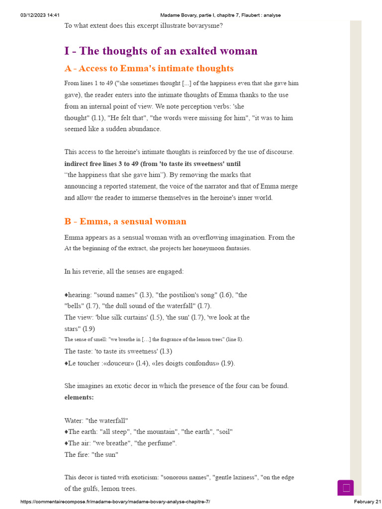 Madame Bovary, Part I, Chapter 7, Flaubert - Analysis | PDF | Madame Bovary