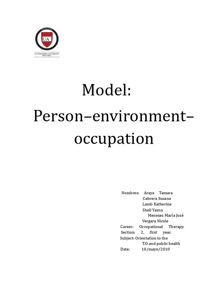 model person environment occupation | PDF | Occupational Therapy | Therapy