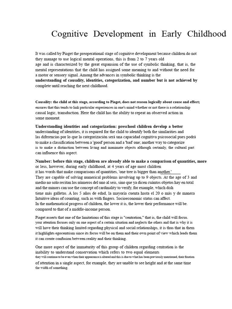 Cognitive Development in Early Childhood | PDF | Thought | Mind
