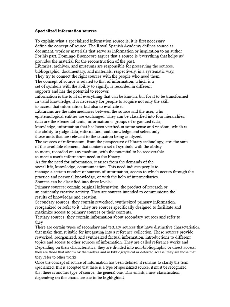 Understanding Specialized Information Sources | PDF | Information ...
