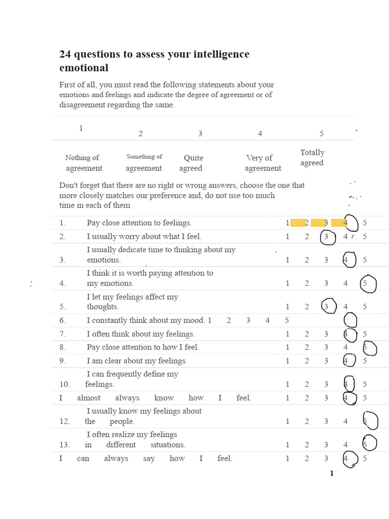 24 Questions To Evaluate Your Emotional Intelligence | PDF | Feeling ...