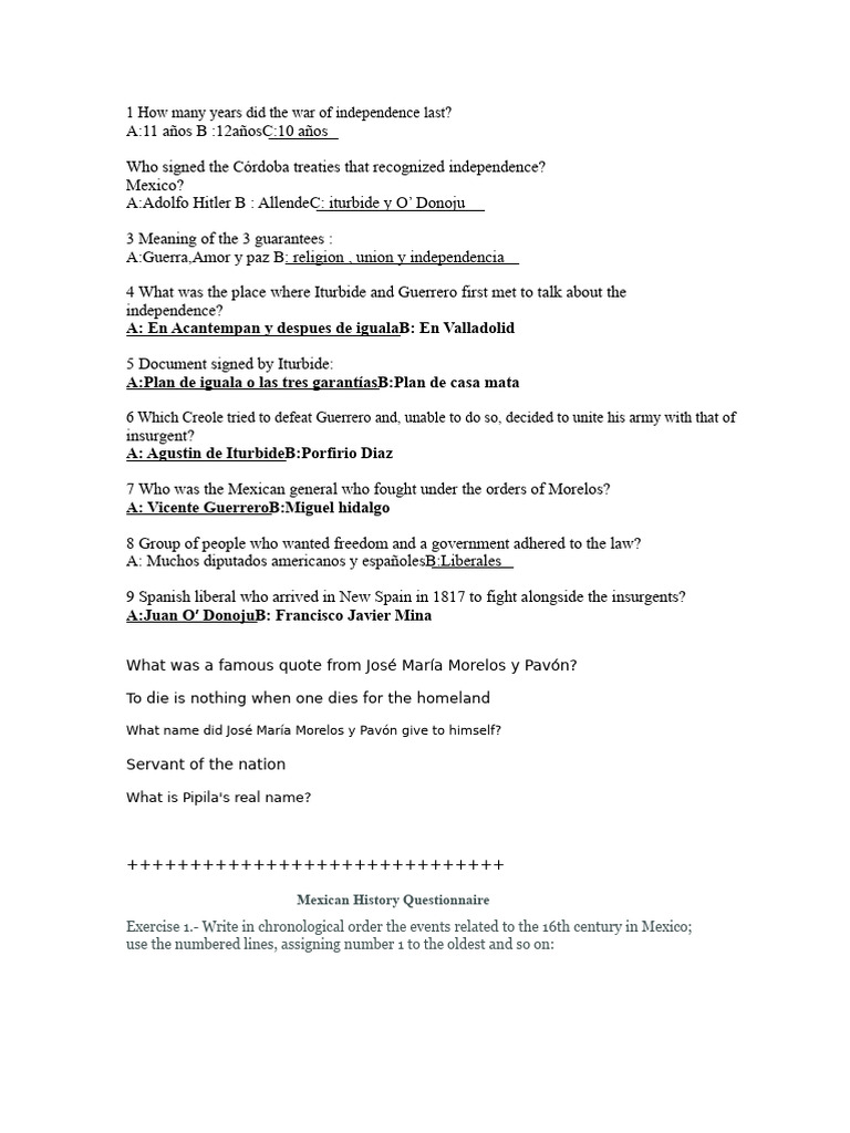 Mexican Independence History Quiz | PDF | Mexico | Politics Of Mexico