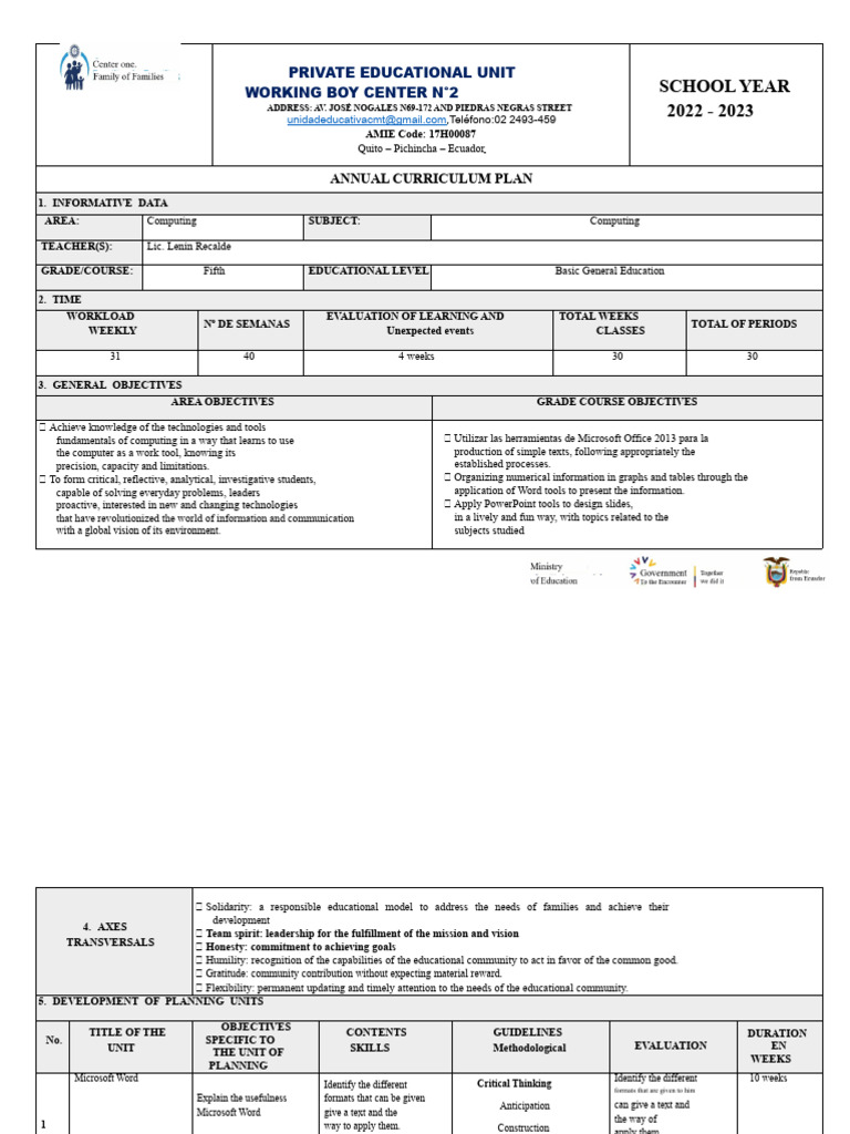 PCA_2022_2023_Computing_5TH | PDF | Microsoft Excel | Microsoft Power Point