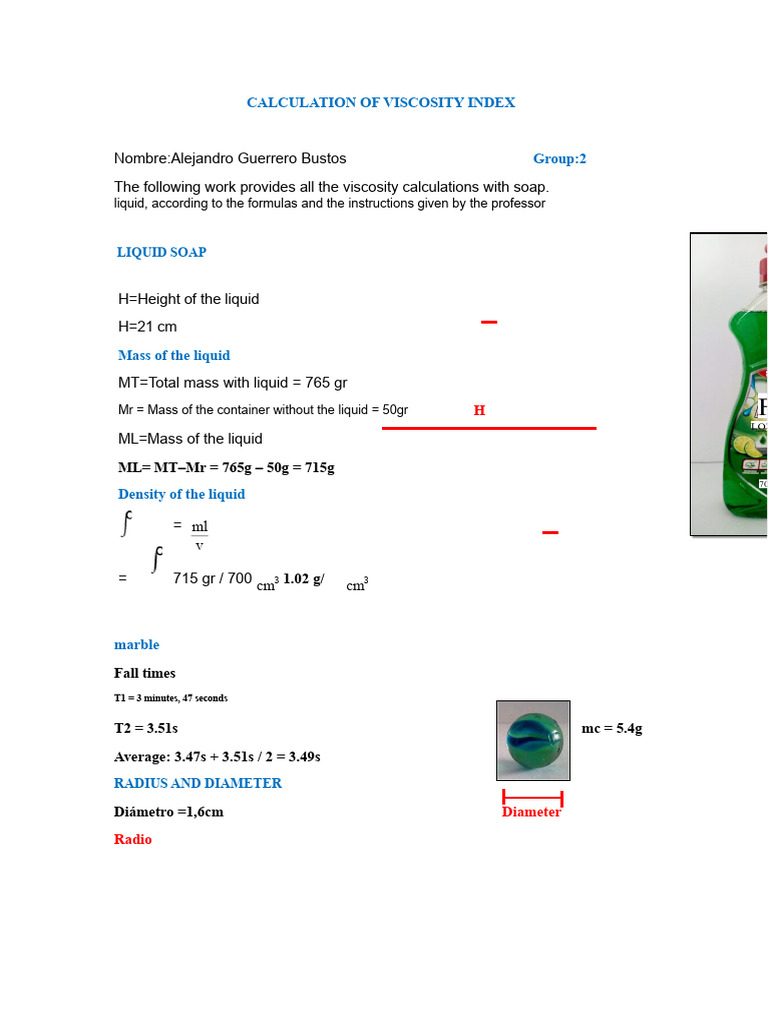Viscosity Index Calculation of Liquid Soap | PDF | Viscosity | Liquids