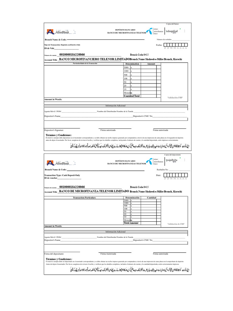 Formulario de Depósito ABL | PDF | Bancos | Bancario