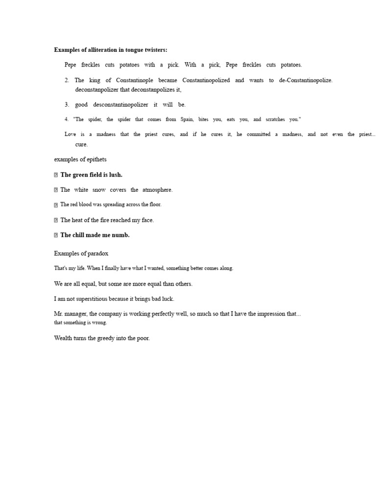 Examples of Alliteration in Tongue Twisters | PDF