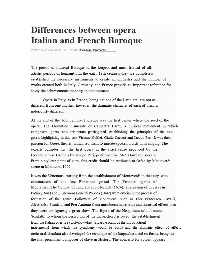 Differences Between Italian and French Baroque Opera | PDF | Opera ...