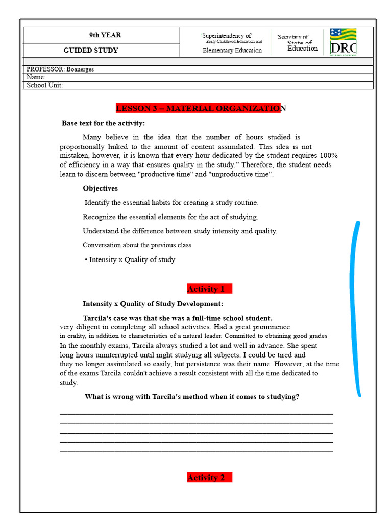Edited - 9th GRADE - Guided Study - Activity 3 | PDF | Behavior ...