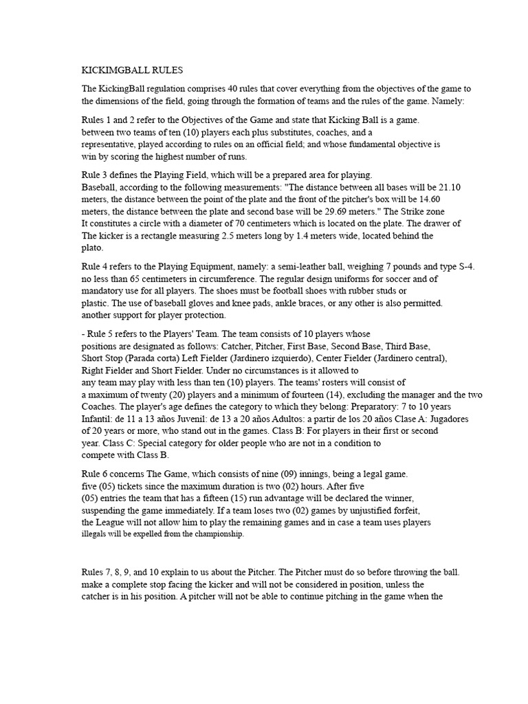 Rules of Kickball | PDF | Pitcher | Baseball Field