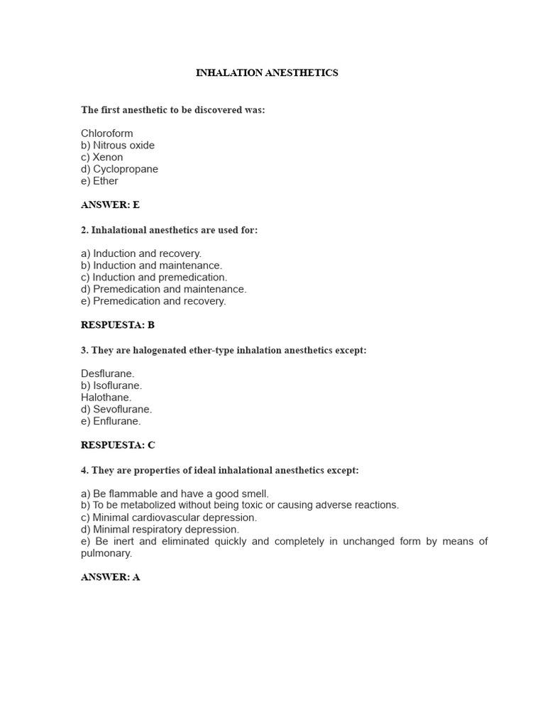 Question Bank | PDF | Medical Specialties | Anesthesia