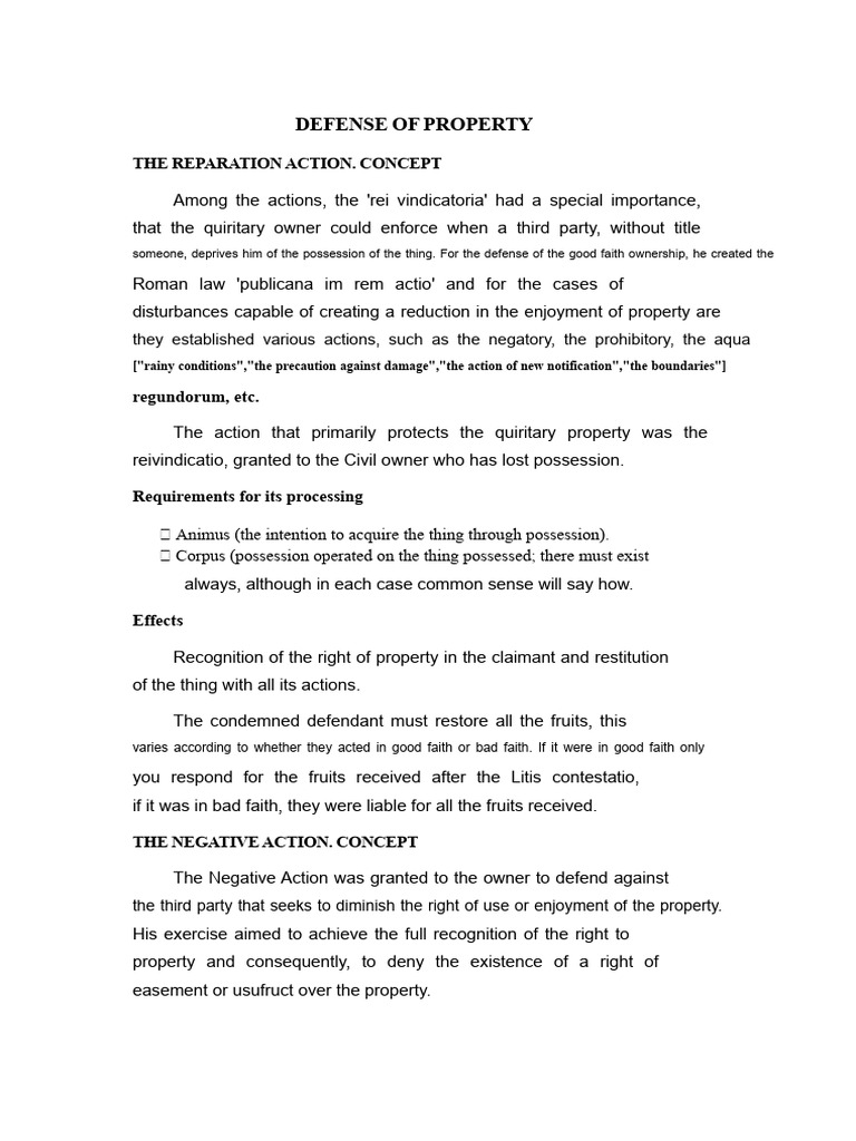 Roman Law. Defense of Property | PDF | Property | Civil Law (Legal System)