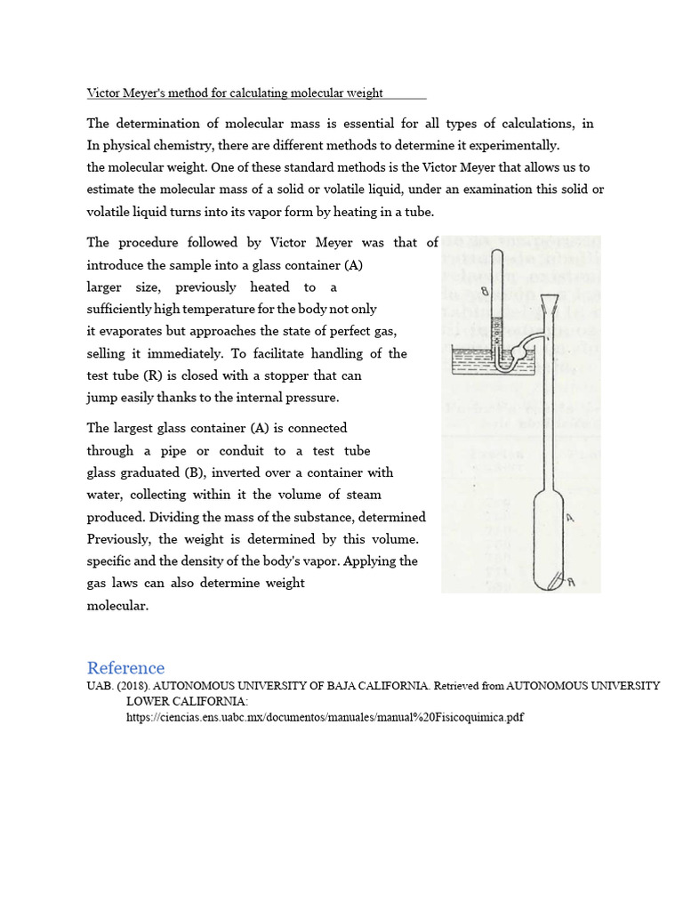 Victor Meyer's method for calculating molecular mass | PDF