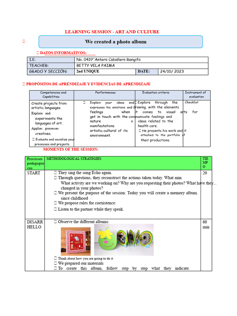 LEARNING SESSION - ART - We create a photo album | PDF | Cognition ...