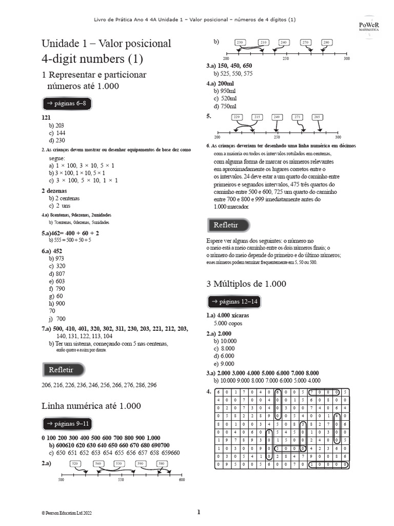 Respostas do Livro de Prática Y4A Edição White Rose Maths | PDF ...