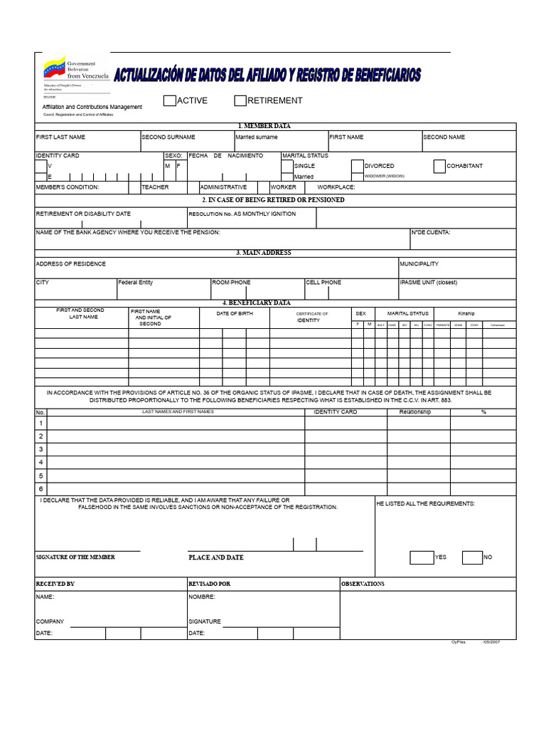 Ipasme-Data-update-form.pdf | PDF | Birth Certificate | Identity Document