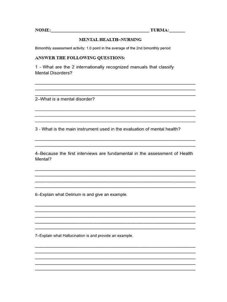 Exercise for nursing - Mental Health | PDF | Mental Disorder | Clinical ...