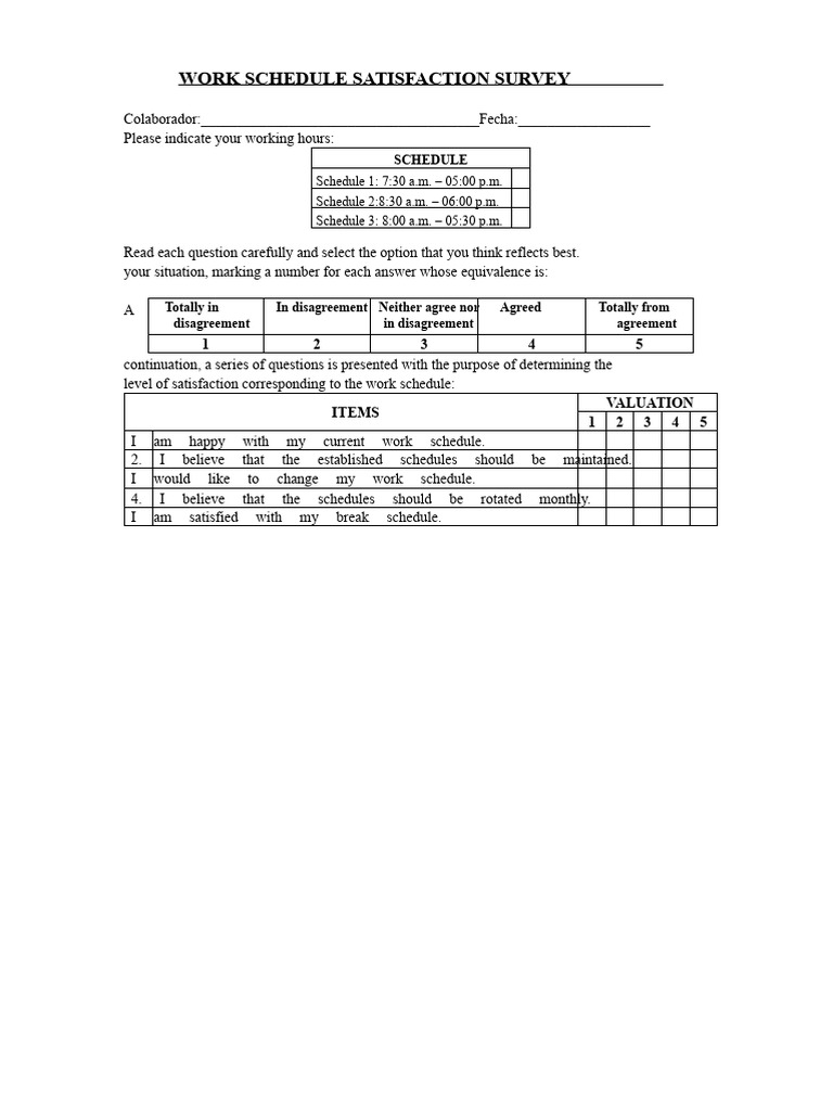 SURVEY ON WORK SCHEDULE | PDF