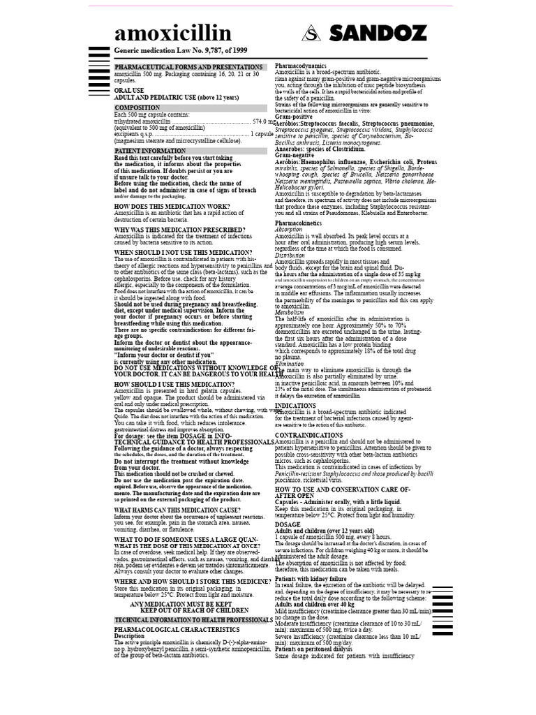 Amoxicillin 500mg Generic Sandoz 16 Tablets | PDF | Penicillin ...