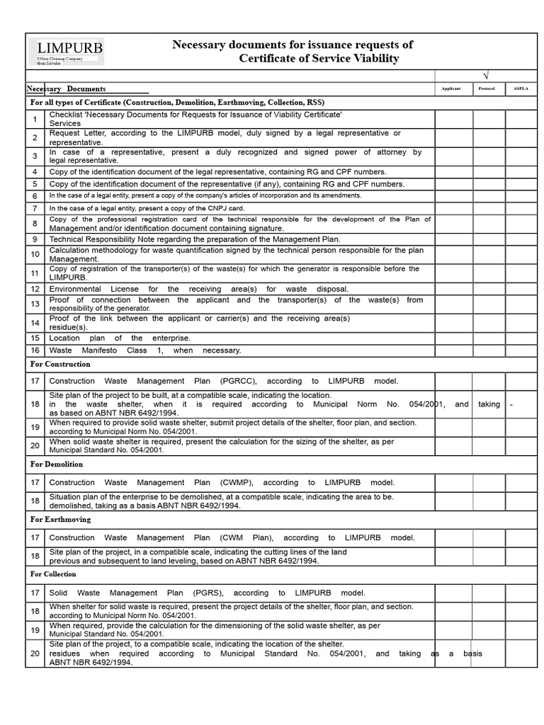 Necessary Documents for the Viability Certificate of Services (3) | PDF ...