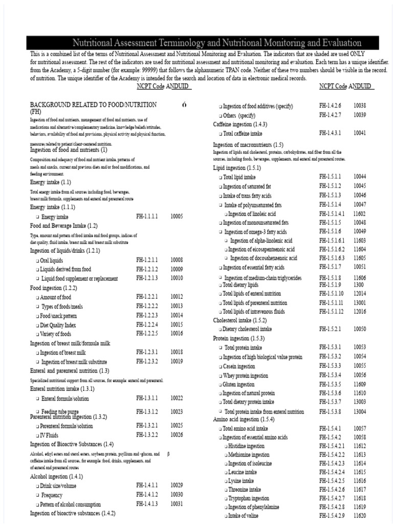 PDF 2017 Terminology of Nutritional Evaluation and Monitoring Nutrition ...