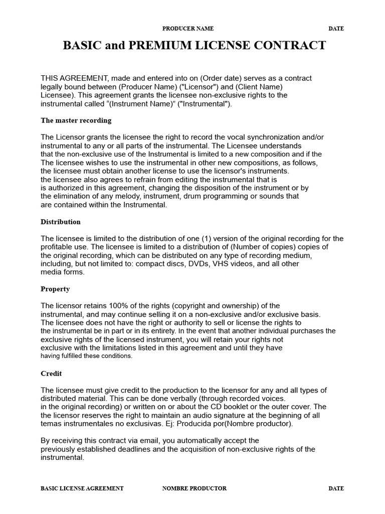 Basic and Premium License Agreement Template | PDF | License
