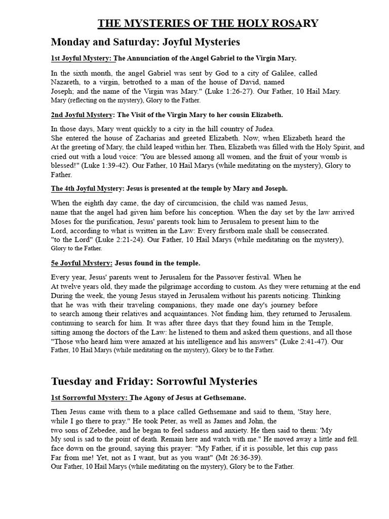 THE MYSTERIES OF THE HOLY ROSARY | PDF | Mary, Mother Of Jesus | Rosary