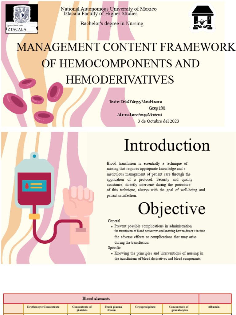 Table of contents for the management of blood components and blood ...