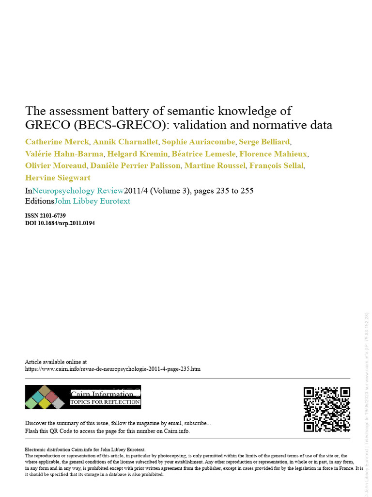 GRECO Semantic Knowledge Assessment | PDF | Cognition | Perception