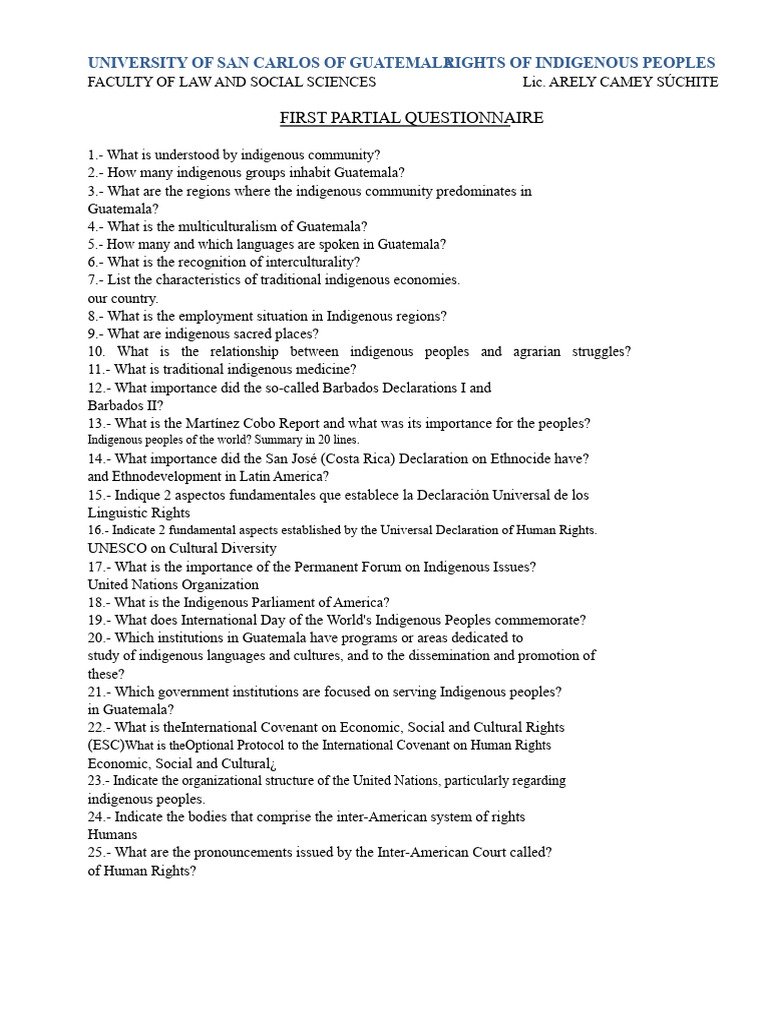 First Partial Questionnaire | PDF | Indigenous Peoples | Guatemala