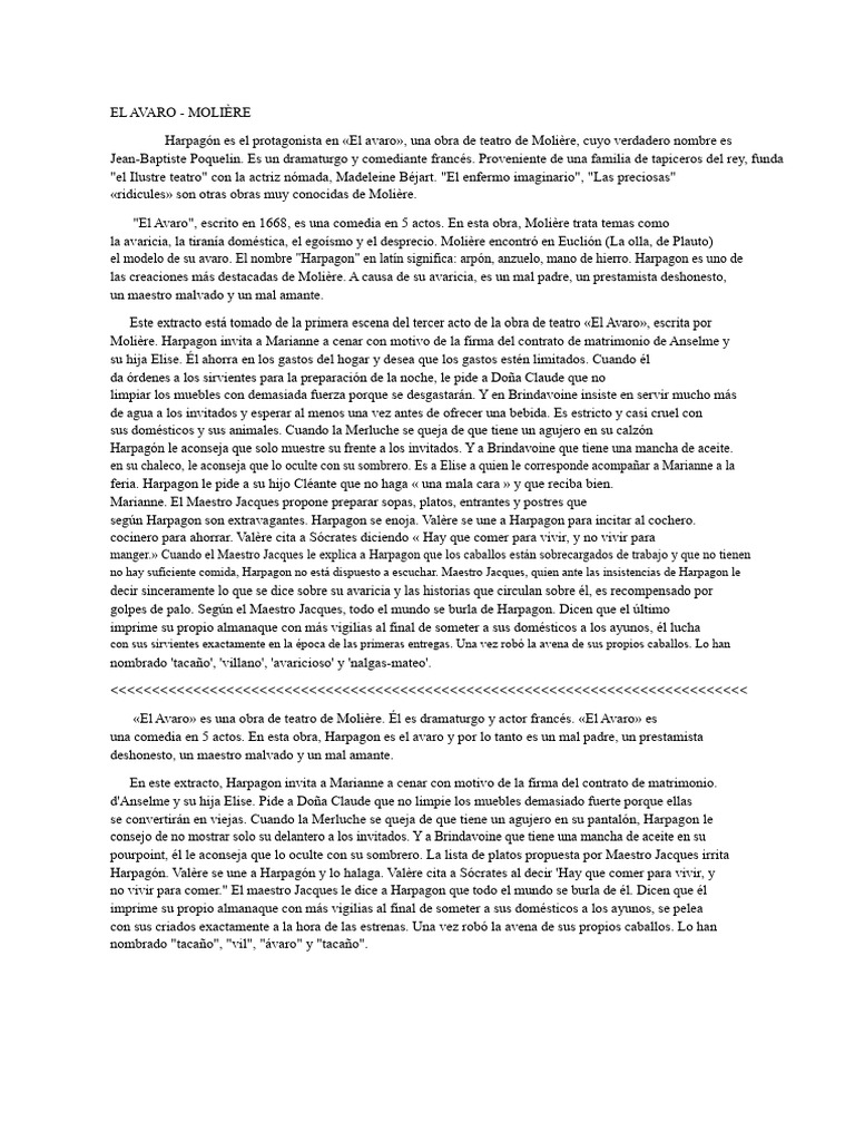 El Avaro Notas | PDF | Molière